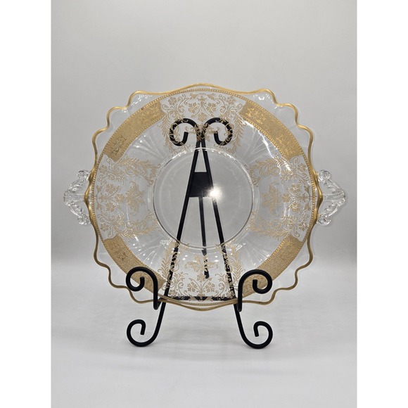 Dining | Antique Gold Encrusted Glass Serving Plate With Handles ...